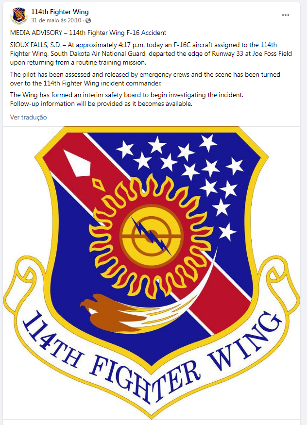 Em menos de um mês novo incidente com F-16 da ANG de Dakota do Sul ...
